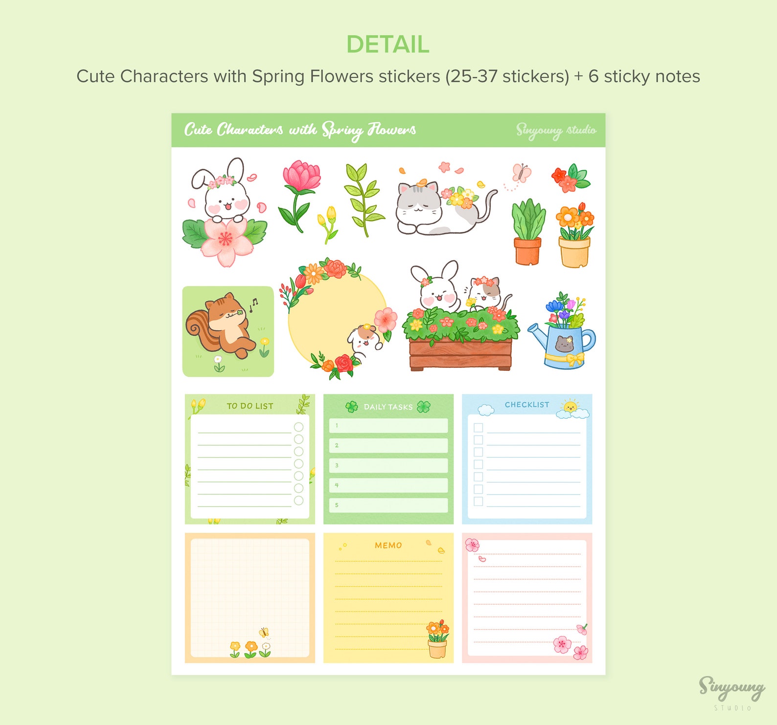 Cute Characters With Spring Flowers Digital Planner Stickers | Etsy