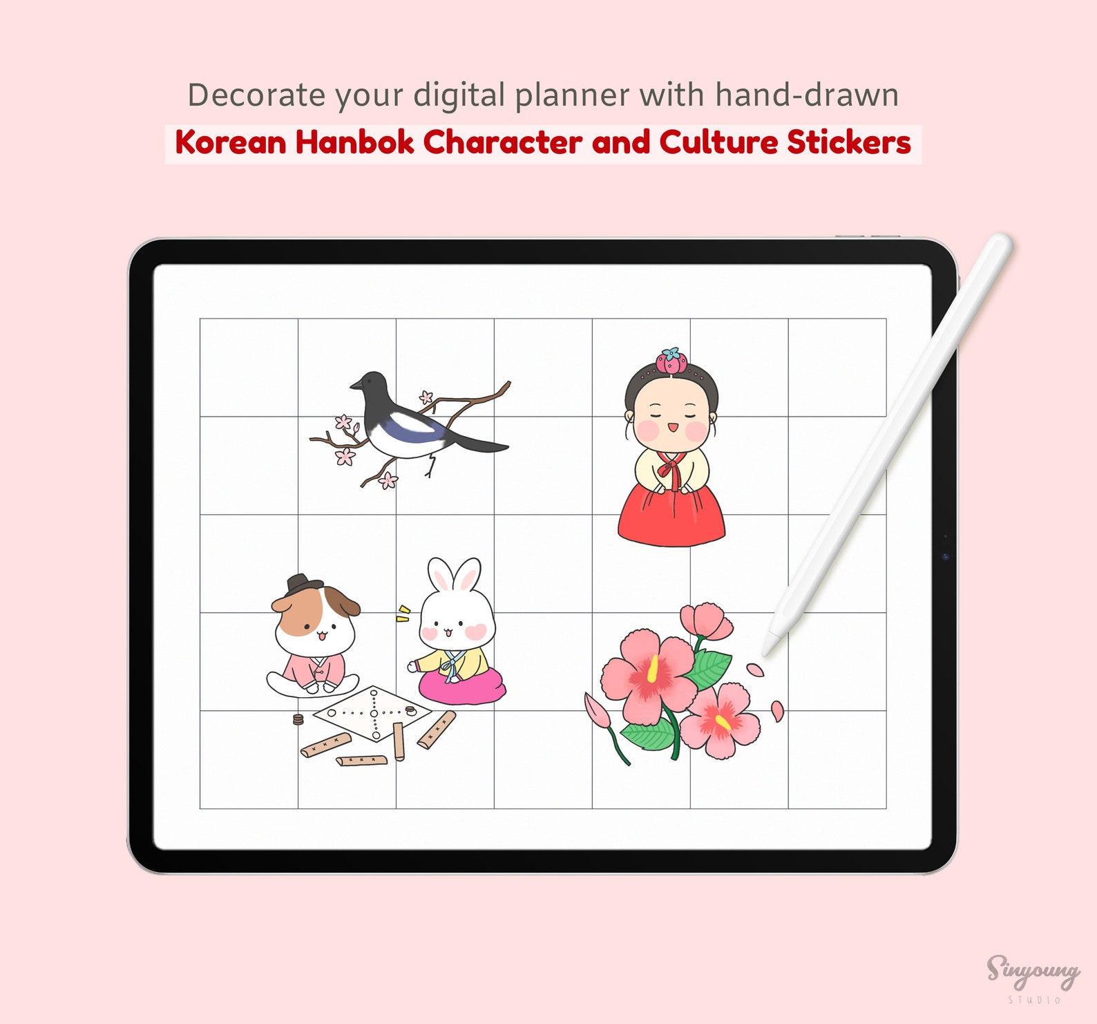 Cute Korean Hanbok Character Digital Planner Stickers, Korean ...