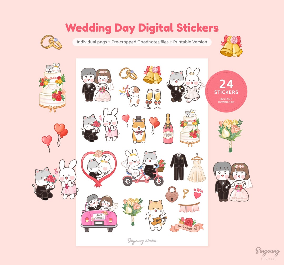 Cute Wedding Day Stickers for Digital Planner | Just Married Sticker ...