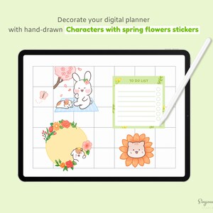 Cute Characters With Spring Flowers Digital Planner Stickers | Seasonal ...