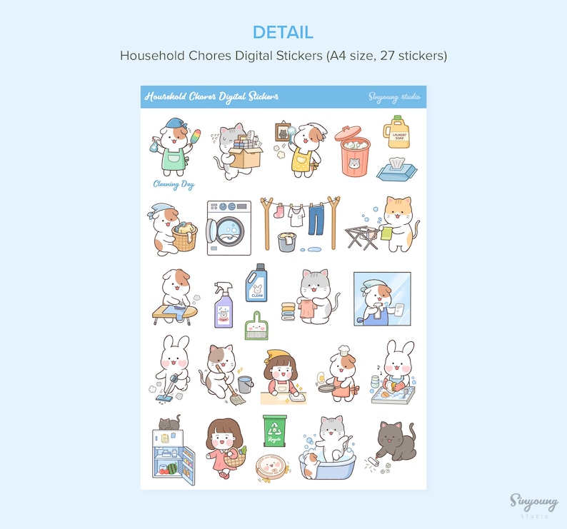 Cute Household Chores Digital Planner Stickers Cleaning Day - Etsy