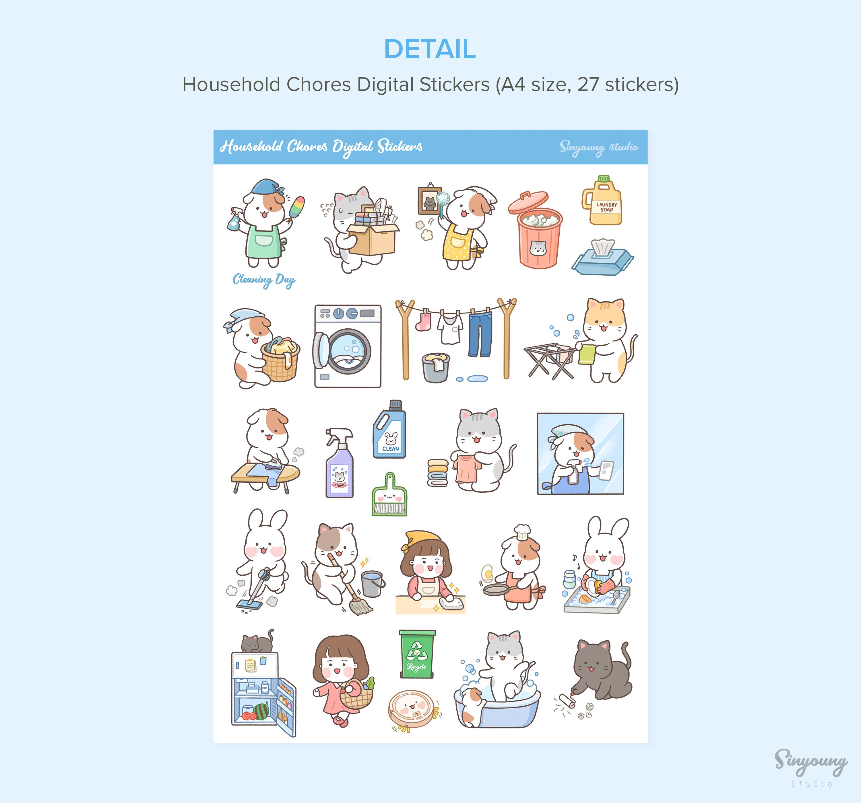 Cute Household Chores Digital Planner Stickers Cleaning Day - Etsy