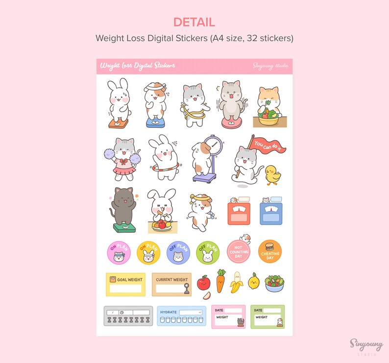 Cute Weight Loss Goodnotes Stickers Weight Scale Stickers - Etsy