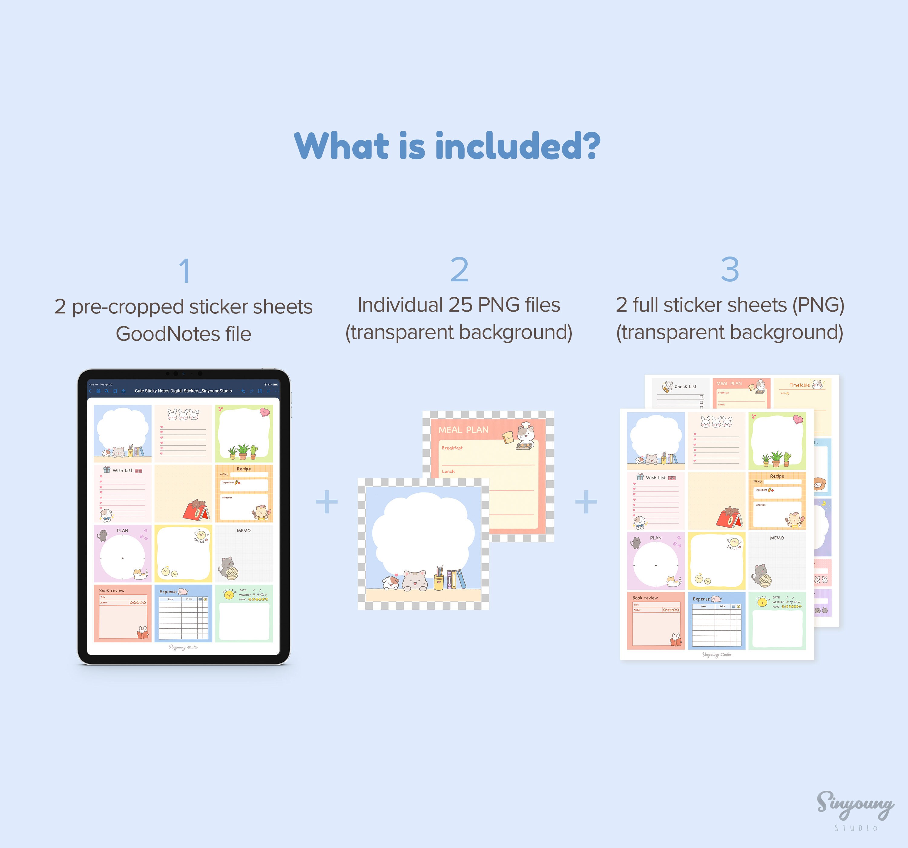 Cute Digital Sticky Notes for Goodnotes Animal Character Post - Etsy