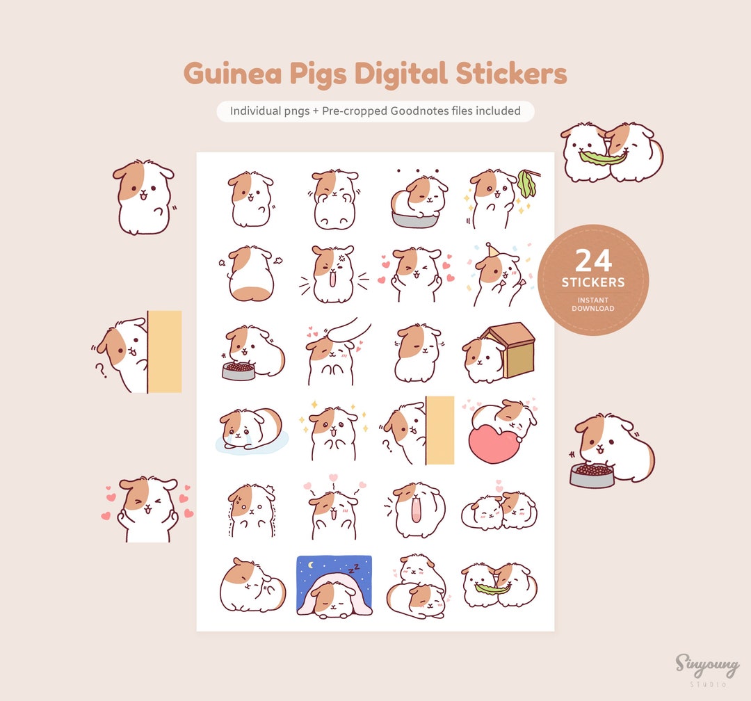 Cute Guinea Pigs Goodnotes Stickers, Pre-cropped Digital Planner ...