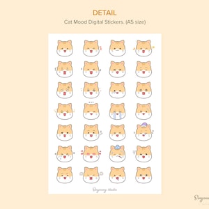 Cute Cat Mood Digital Stickers | Cat Face Emoticon Goodnotes Stickers ...