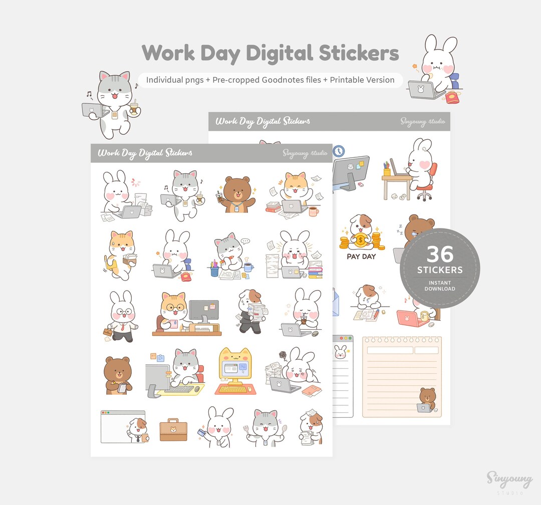 Cute Work Day Stickers for Digital Planner | Office Work Goodnotes ...