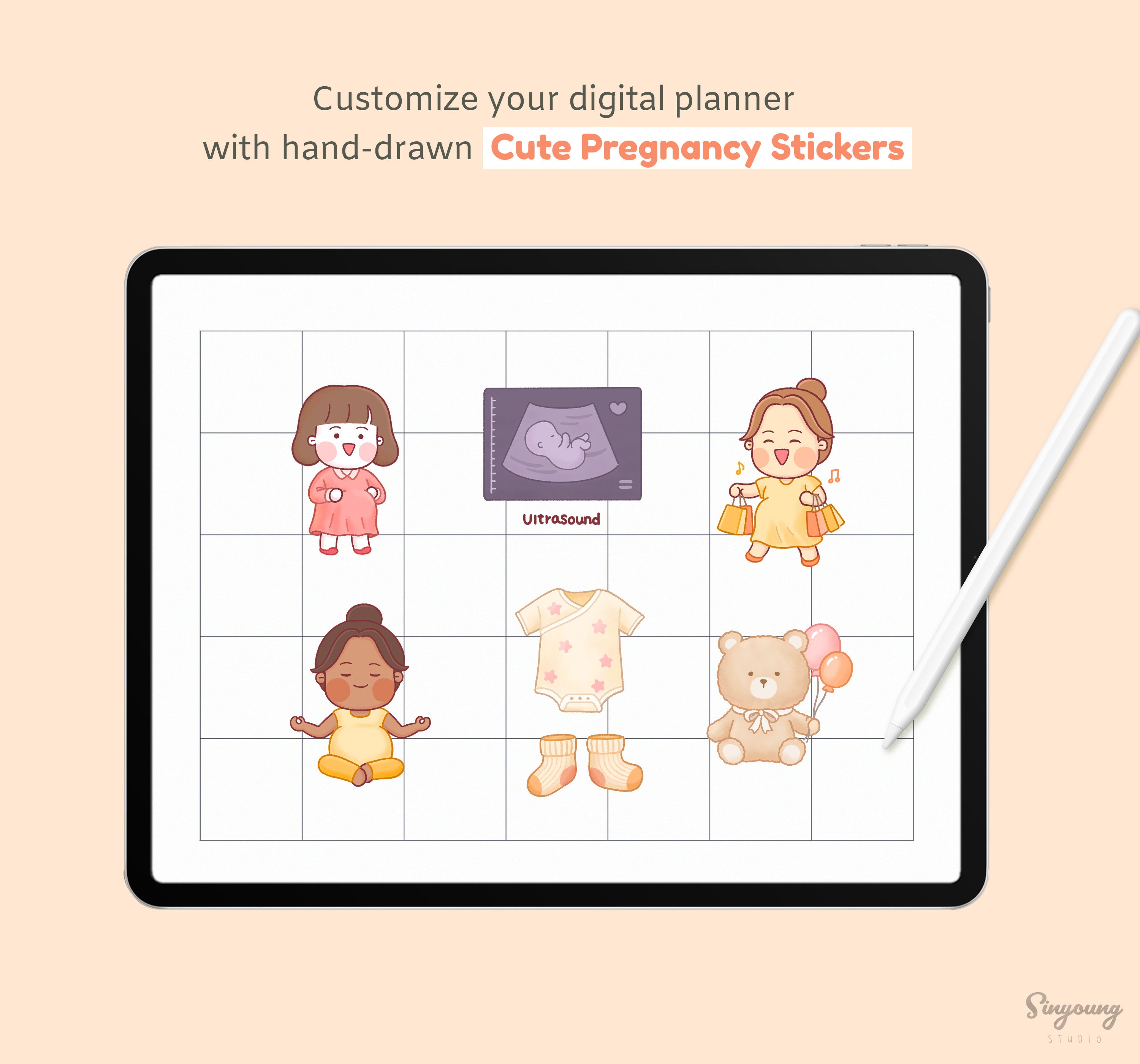 Cute Pregnancy Digital Stickers | Pregnant Woman Character Goodnotes ...