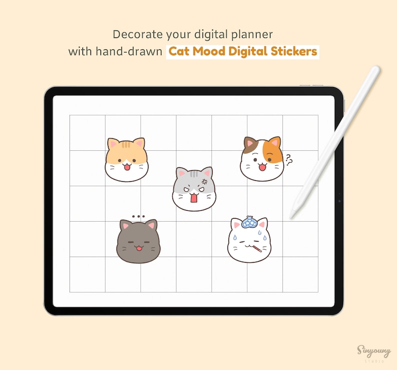 Cute Cat Mood Digital Stickers Cat Face Emoticon Goodnotes - Etsy
