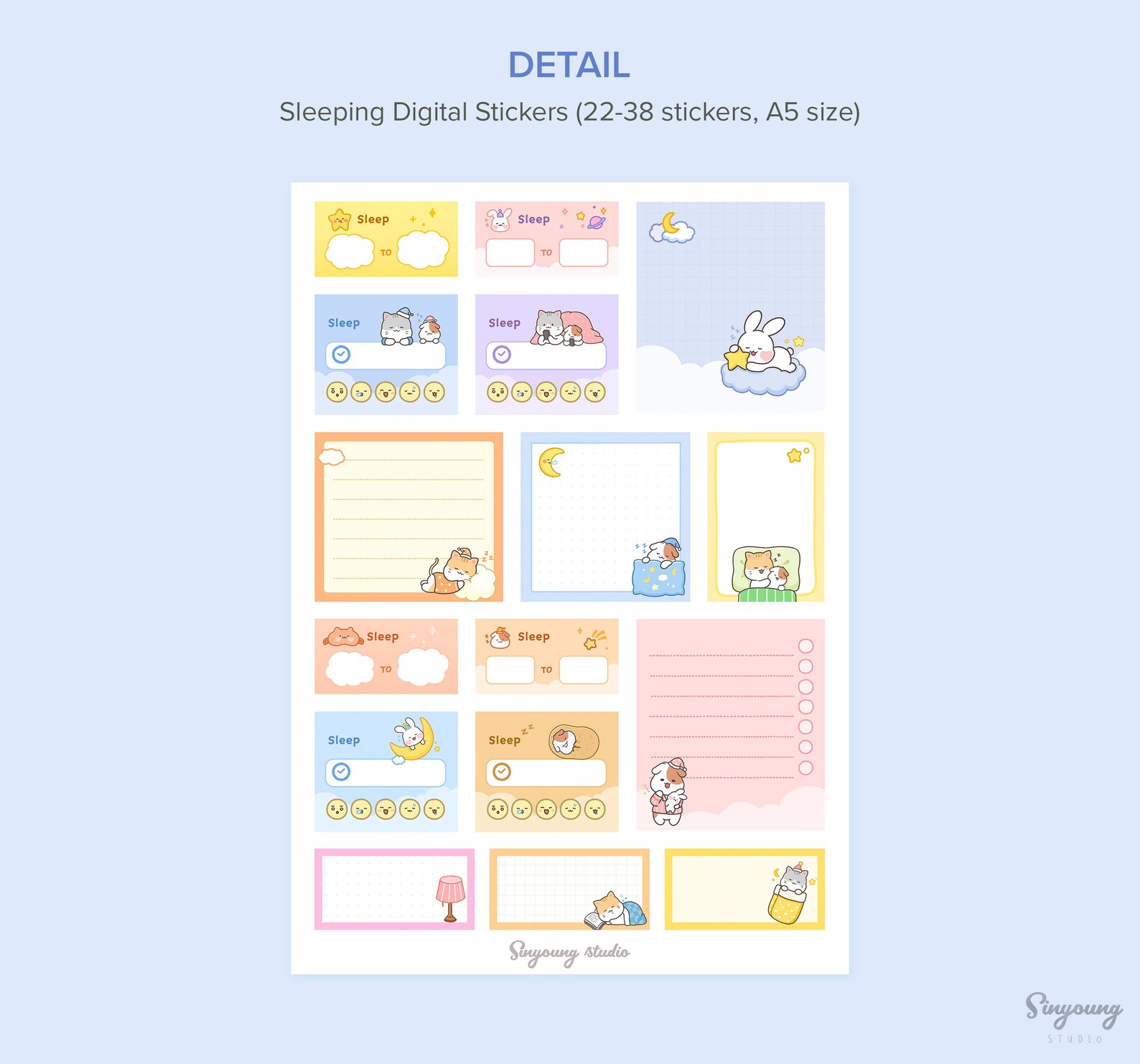 Cute Sleeping Digital Stickers Bedtime Goodnotes Stickers - Etsy
