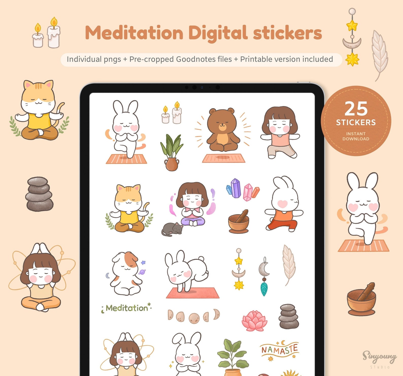 Cute Meditation Digital Planner Stickers Yoga Time Goodnotes - Etsy