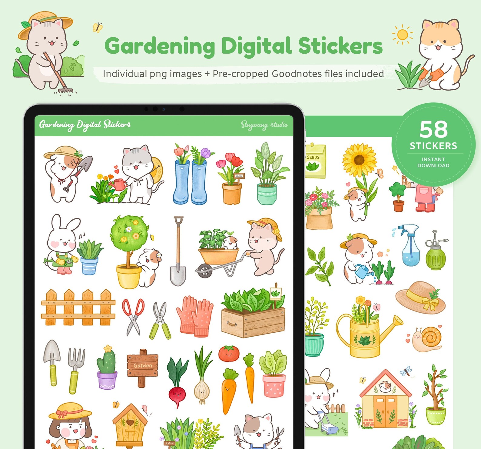 Cute Gardening Digital Planner Stickers Garden Tools | Etsy