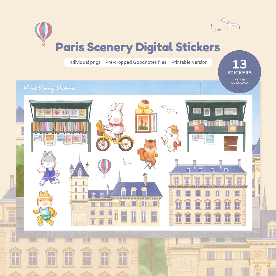 Cute Paris Scenery Digital Stickers | Hand Drawn Character Sticker ...