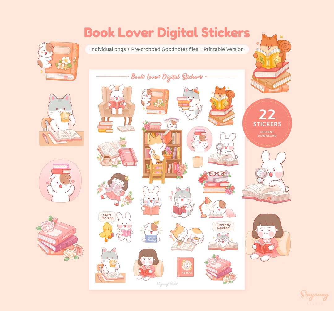 Cute Book Lover Stickers for Digital Planner | Reading Journal ...