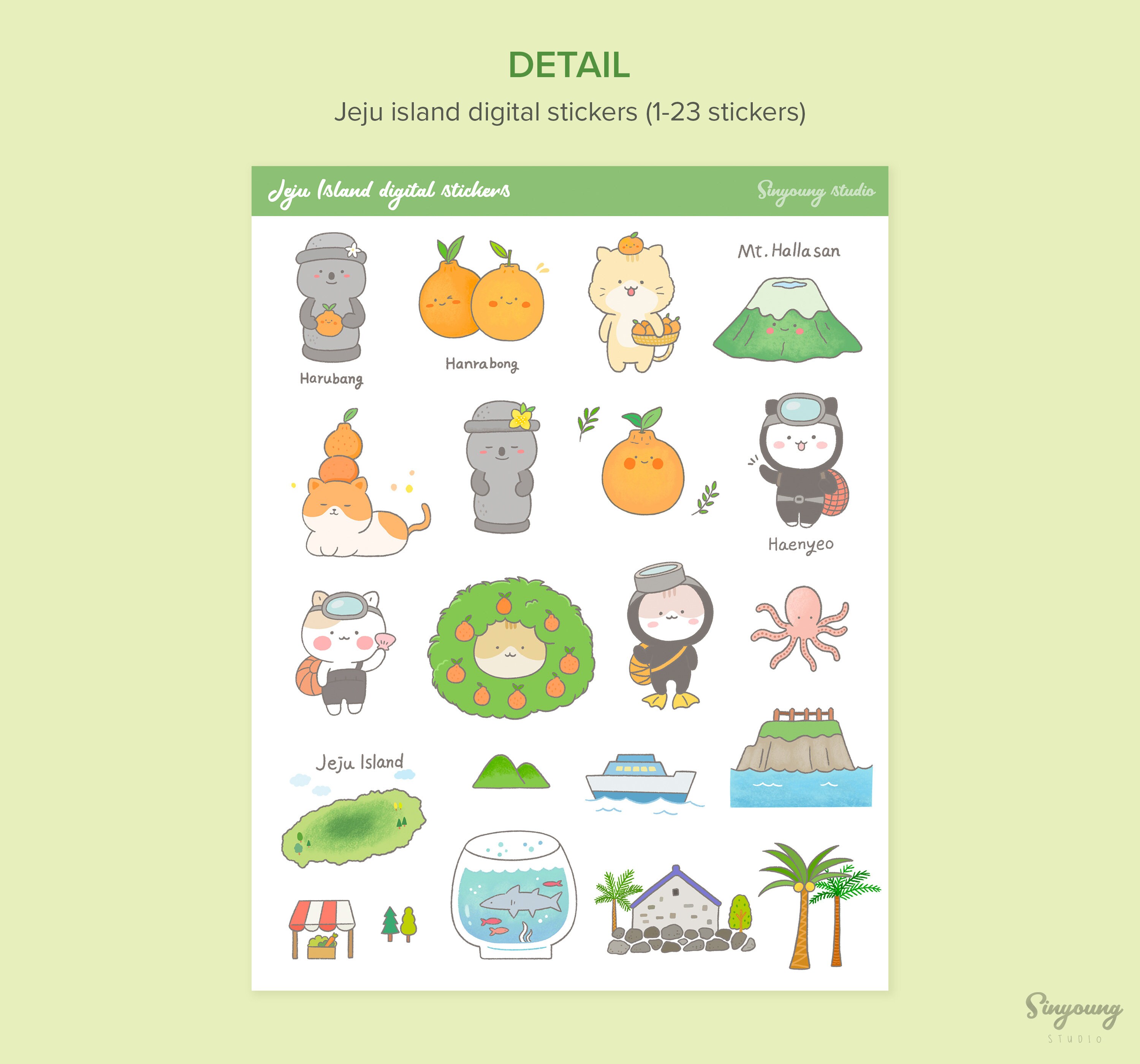 Hand-drawn Jeju Island Stickers for Digital Planner Cute | Etsy