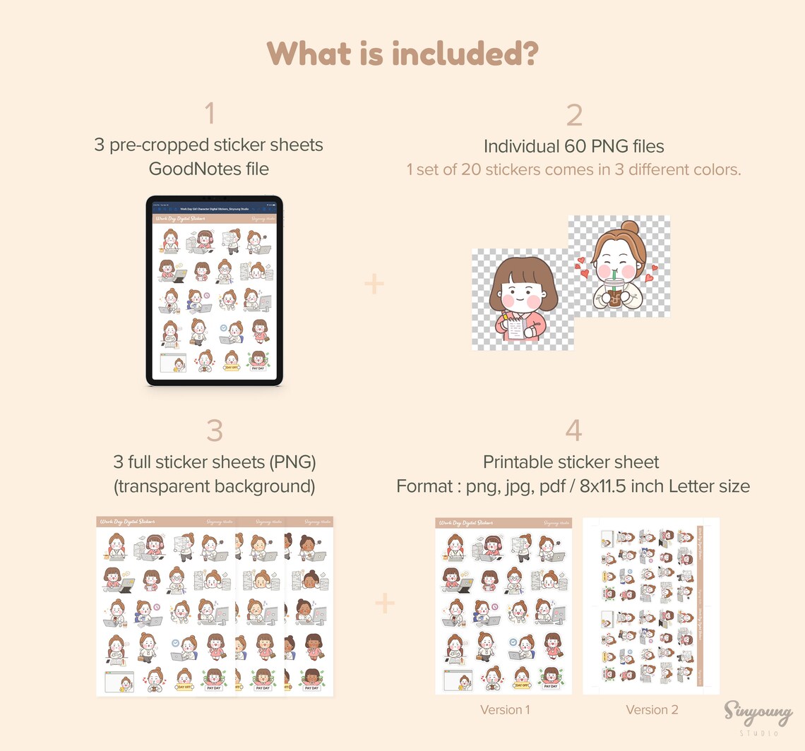 Cute Work Day Girl Character Digital Stickers | Office Work Goodnotes ...