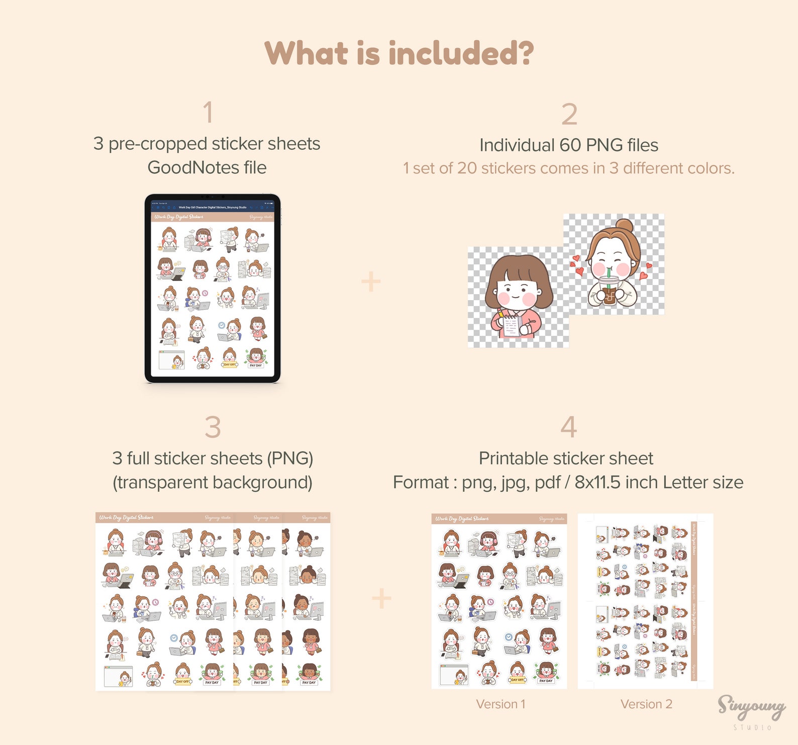 Cute Work Day Girl Character Digital Stickers | Office Work Goodnotes ...