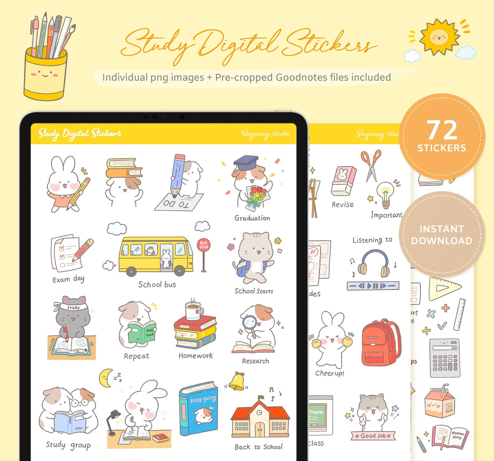 Cute Study Digital Stickers for GoodNotes Planner Hand drawn | Etsy