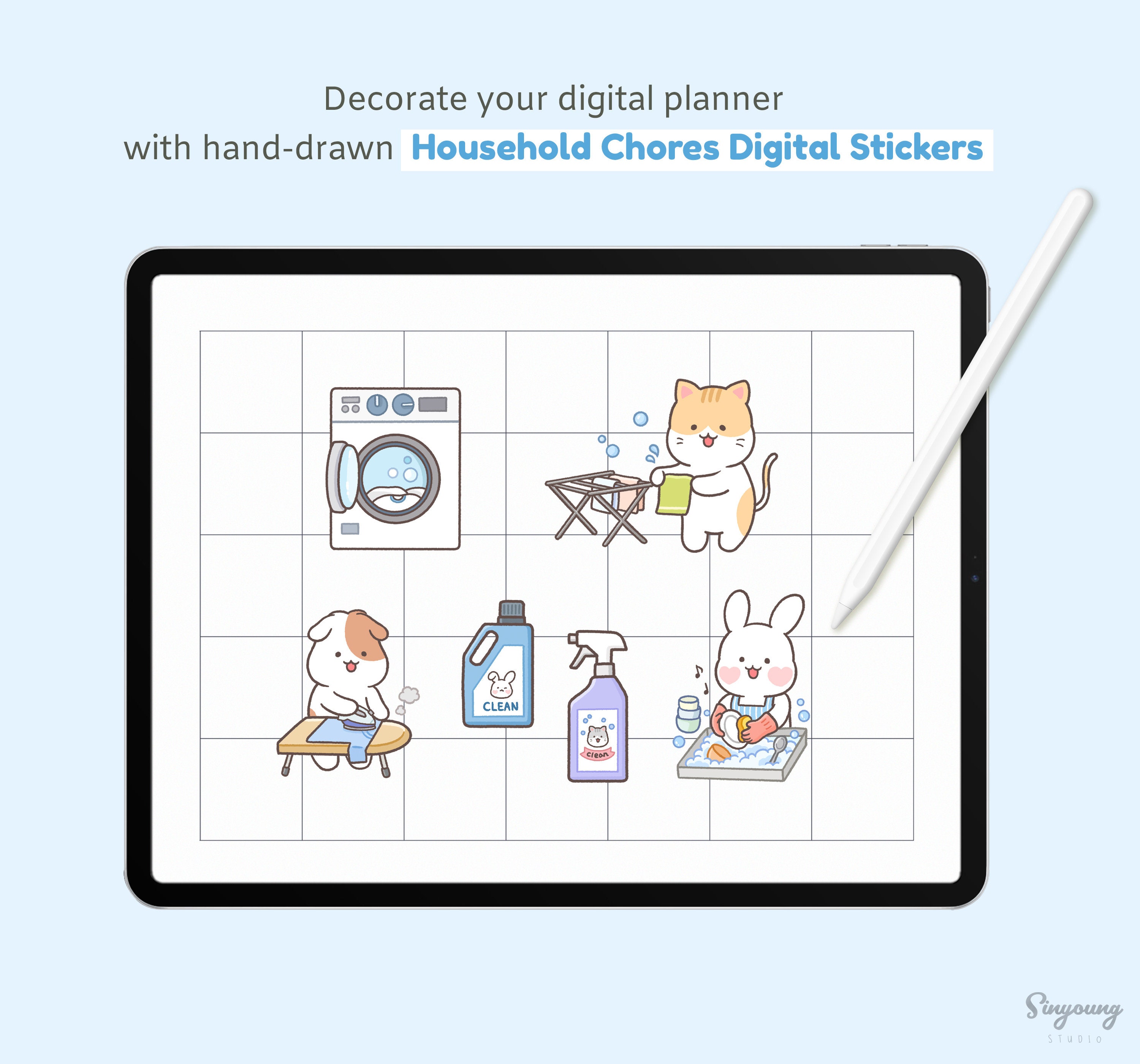 Cute Household Chores Digital Planner Stickers Cleaning Day - Etsy