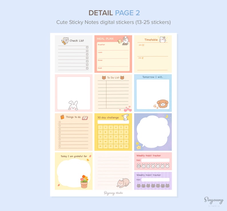 Cute Digital Sticky Notes for Goodnotes Animal Character Post - Etsy
