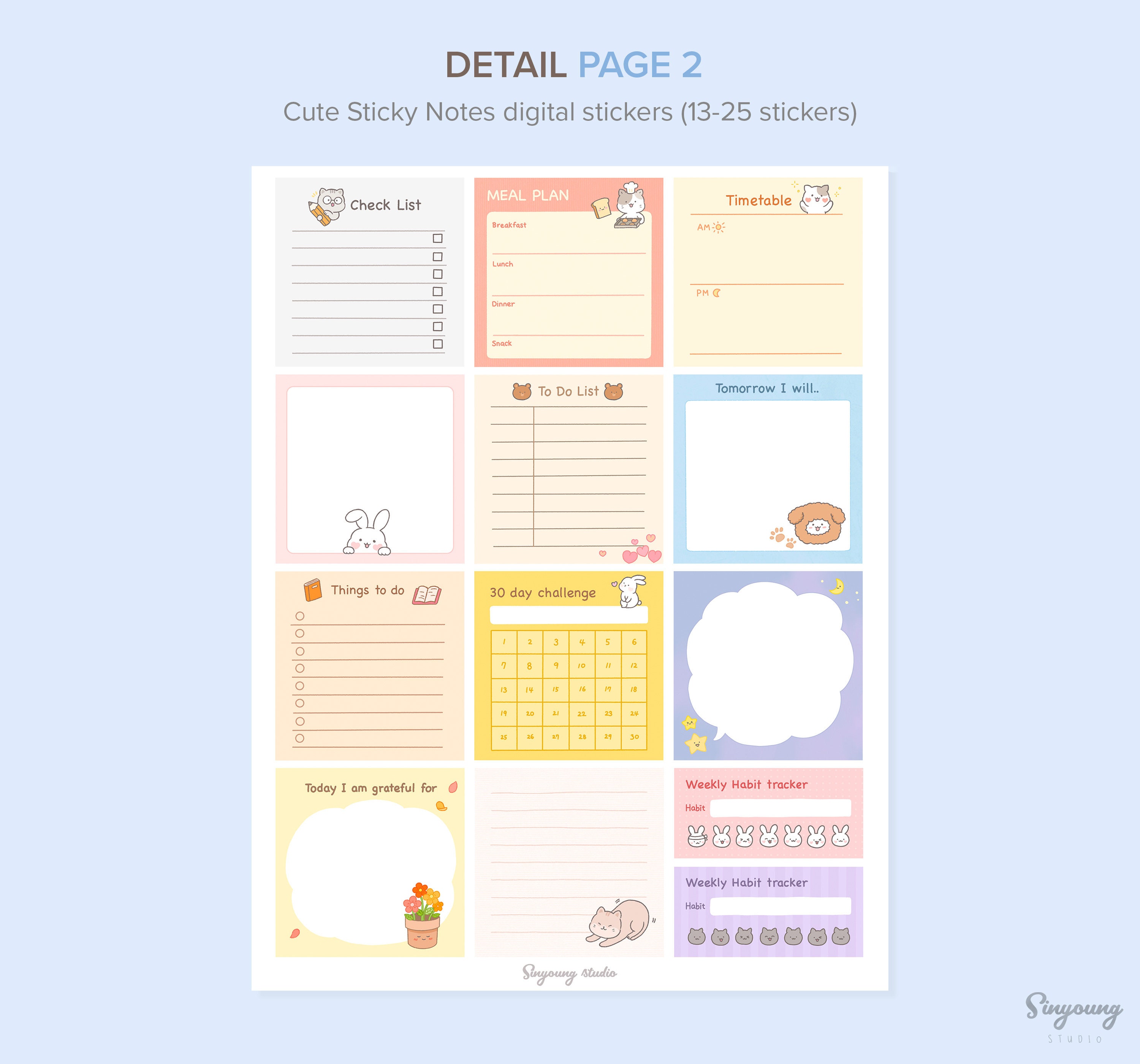 Cute Digital Sticky Notes for Goodnotes Animal Character Post - Etsy