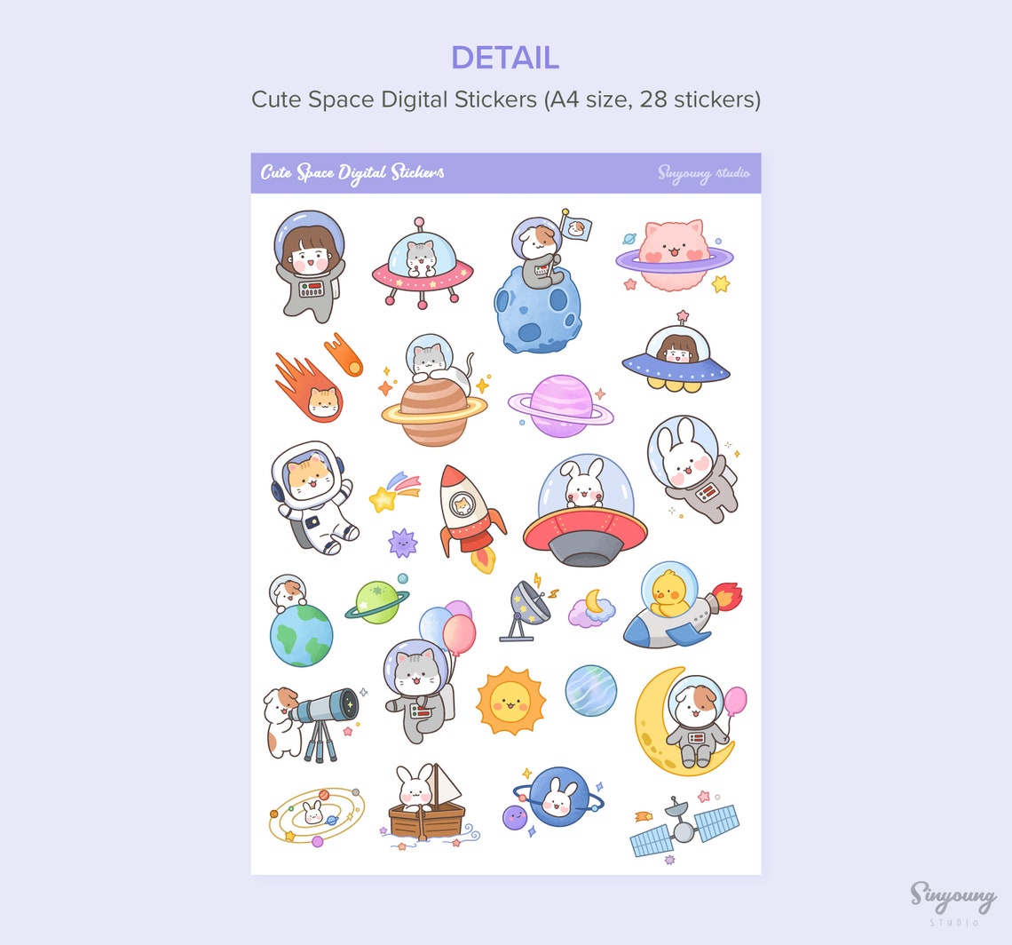 Cute Space Stickers for Digital Planner | Astronaut and Space Planet ...