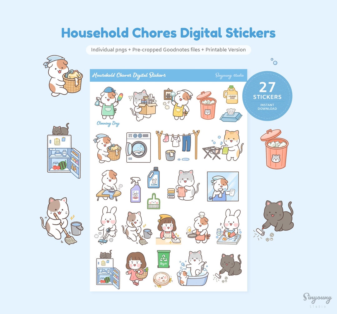 Cute Household Chores Digital Planner Stickers | Cleaning Day Goodnotes ...