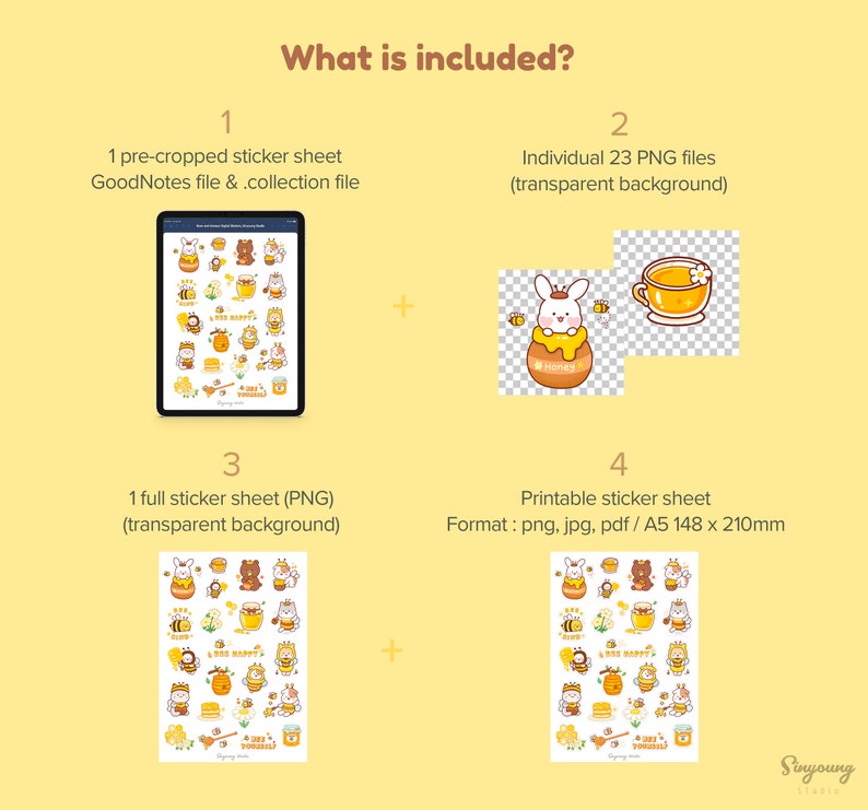 Cute Bees and Honey Stickers for Digital Planner | Hand Drawn Honey Pot ...