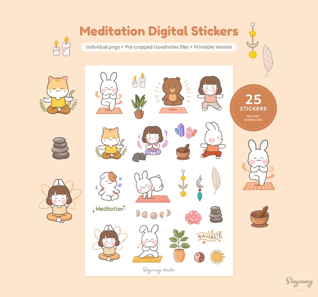 Cute Meditation Digital Planner Stickers Yoga Time Goodnotes - Etsy