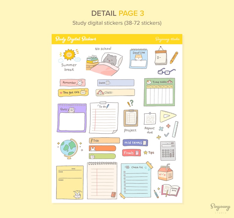 Cute Study Digital Stickers for Goodnotes Planner Hand Drawn - Etsy