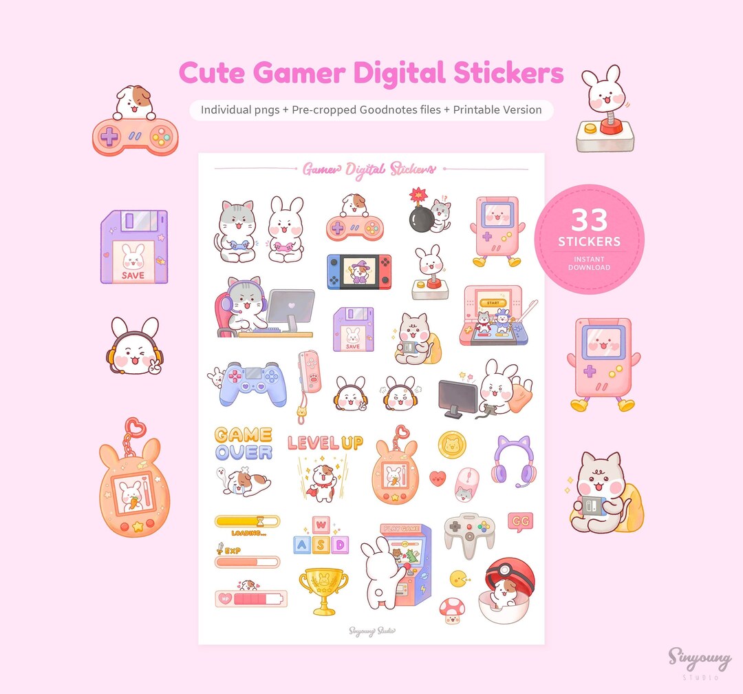 Cute Gamer Digital Stickers | Gaming Goodnotes Stickers | Game ...