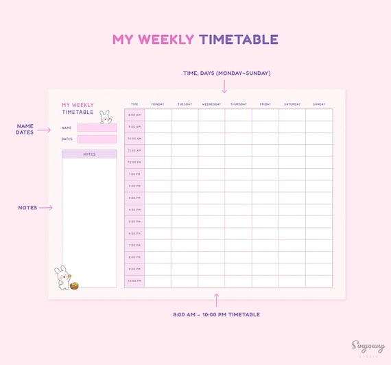 Cute Weekly Schedule Template With Time