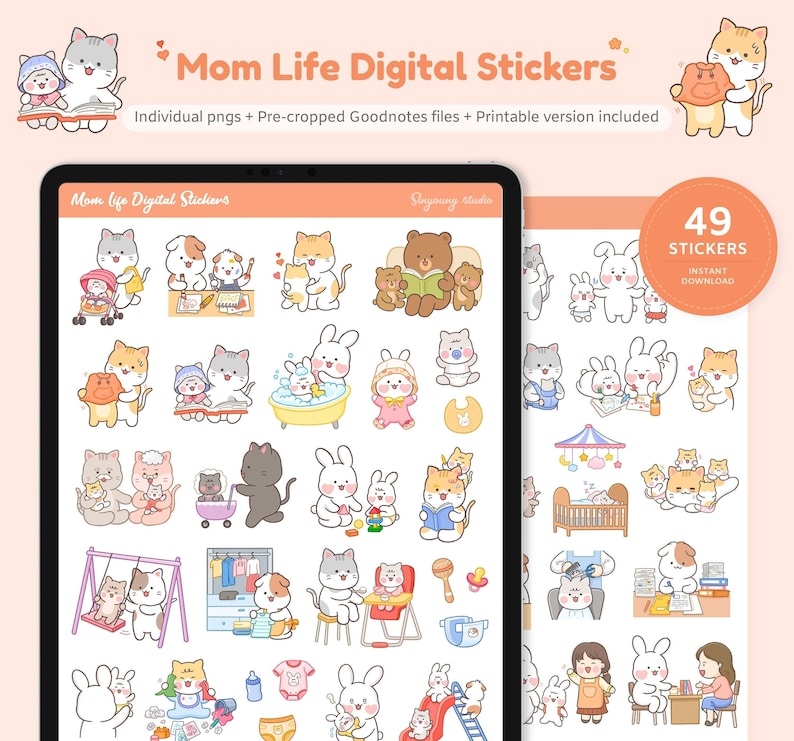 Cute Mom Life Digital Planner Stickers Hand Drawn Childcare - Etsy