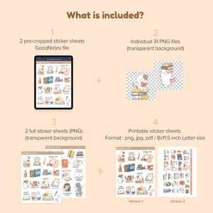 Reading Digital Planner Stickers, Bookworm Cat Stickers for Goodnotes ...