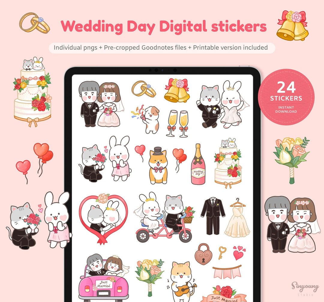Cute Wedding Day Stickers for Digital Planner Just Married - Etsy