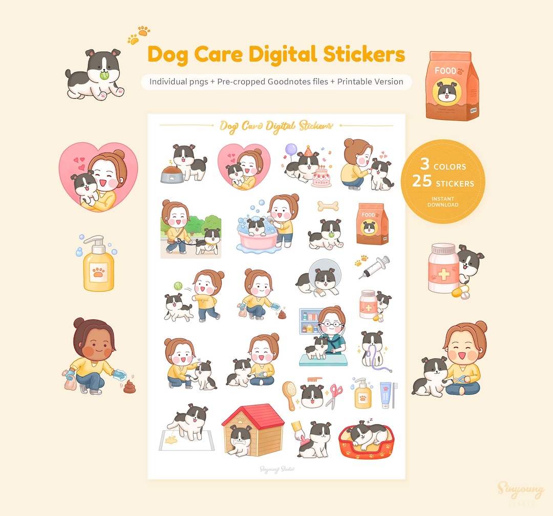 Cute Dog Care Stickers for Digital Planner | Dog Lover Goodnotes ...