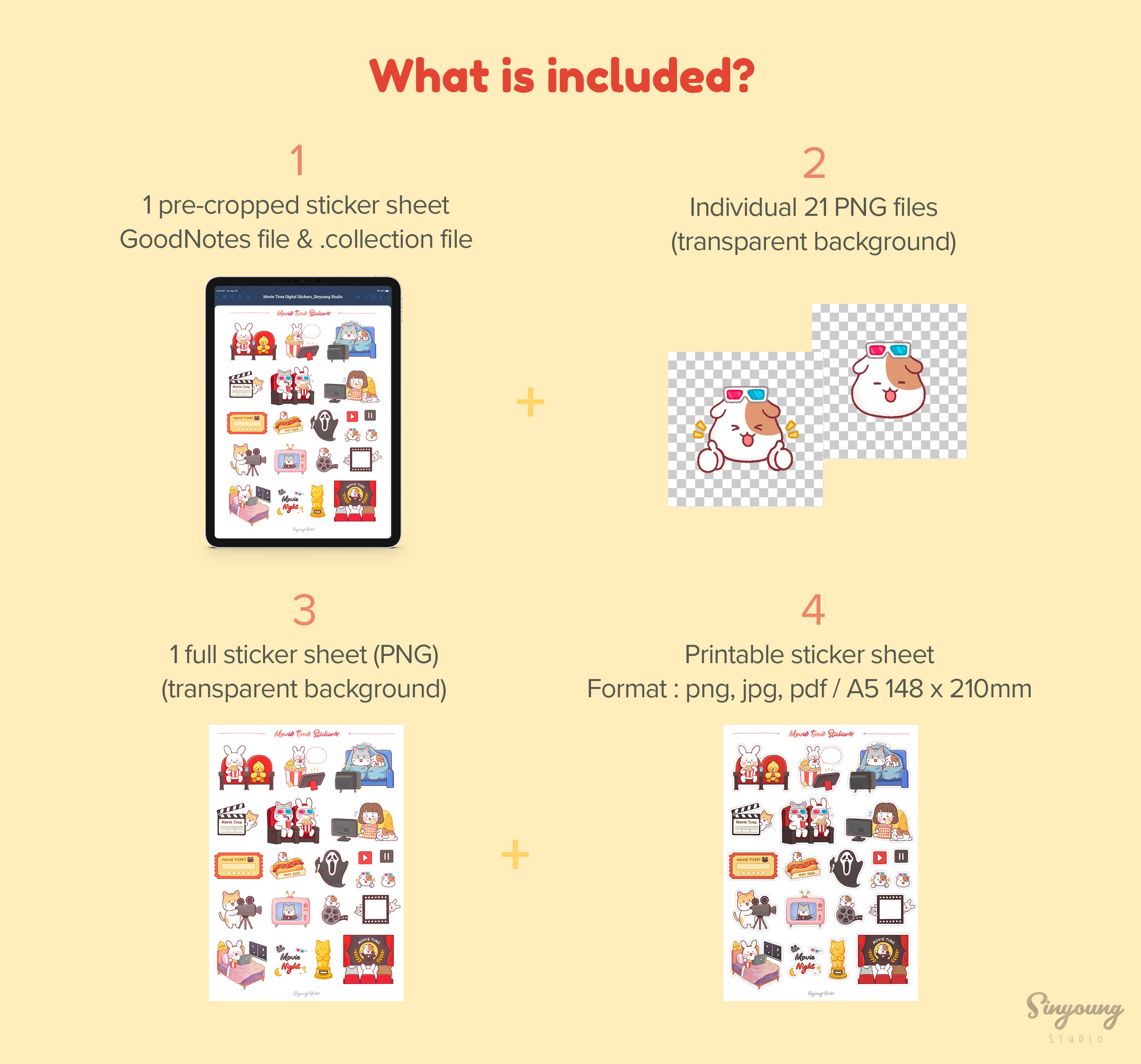 Cute Movie Time Digital Stickers for Movie Lover | Movie Night ...