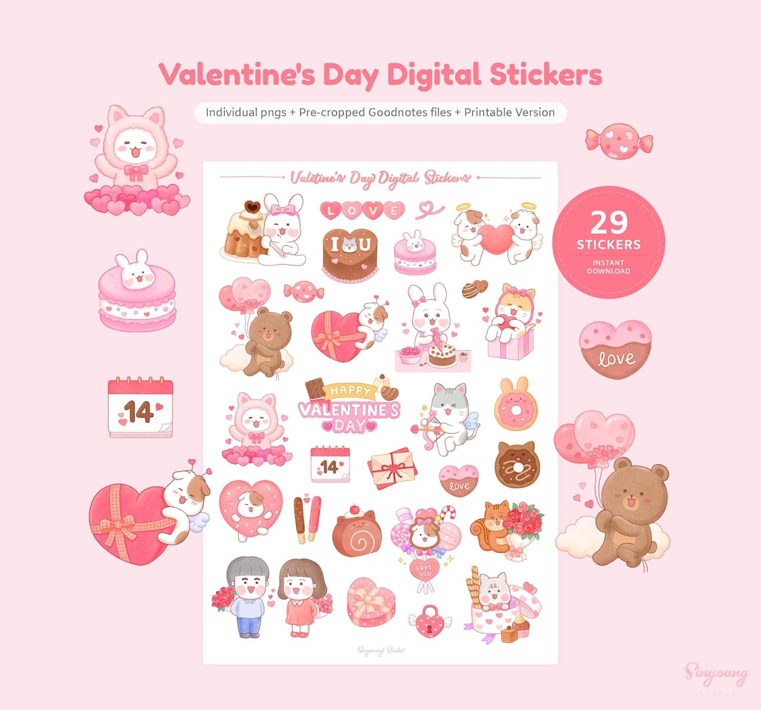Cute Valentine's Day Digital Planner Stickers | February Sticker Sheet ...