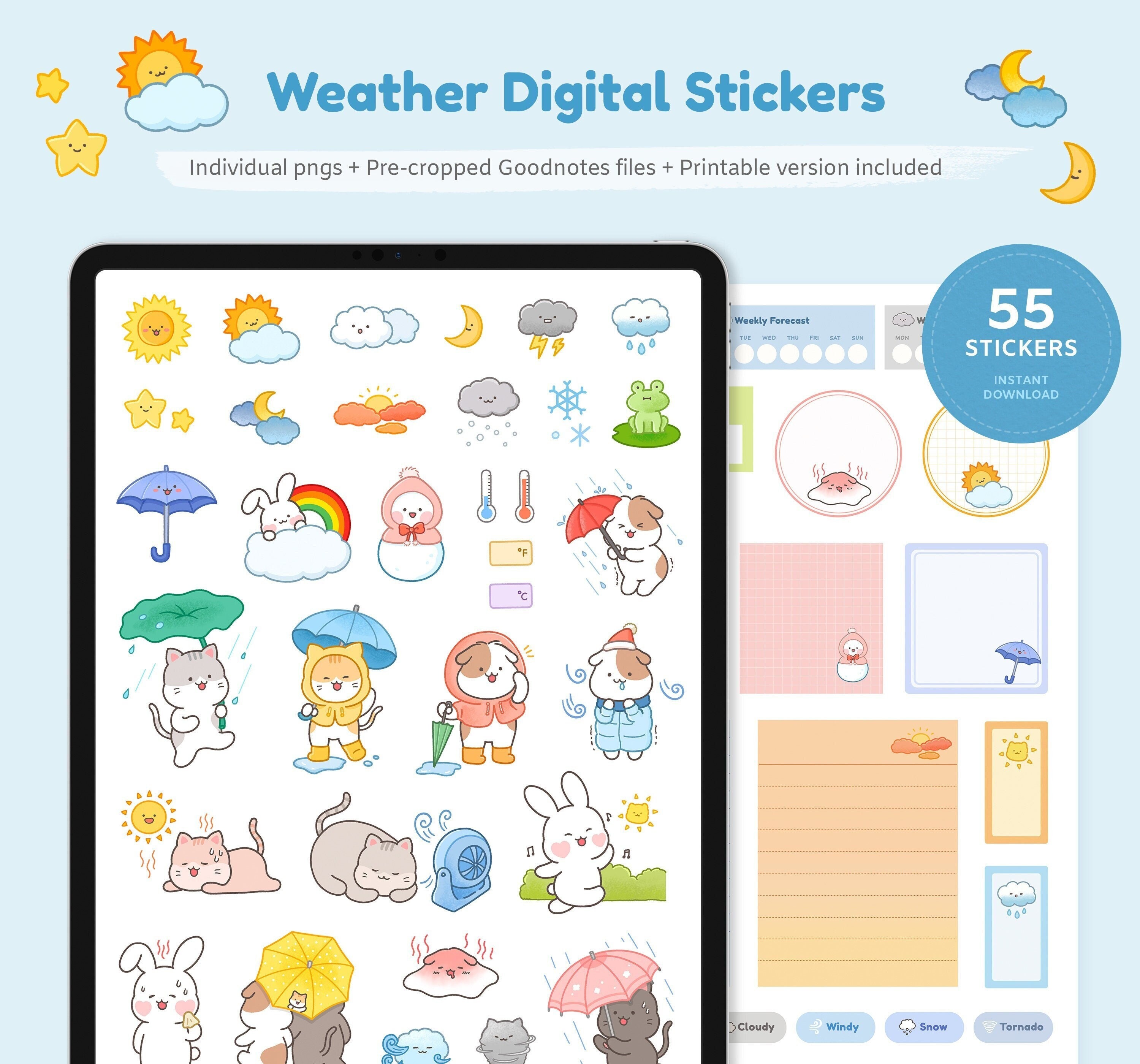 Cute Weather Stickers for Digital Planner Weather Icon - Etsy