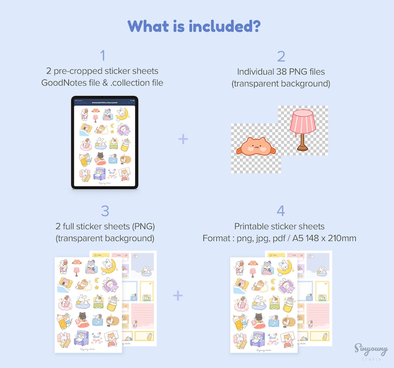 Cute Sleeping Digital Stickers Bedtime Goodnotes Stickers - Etsy