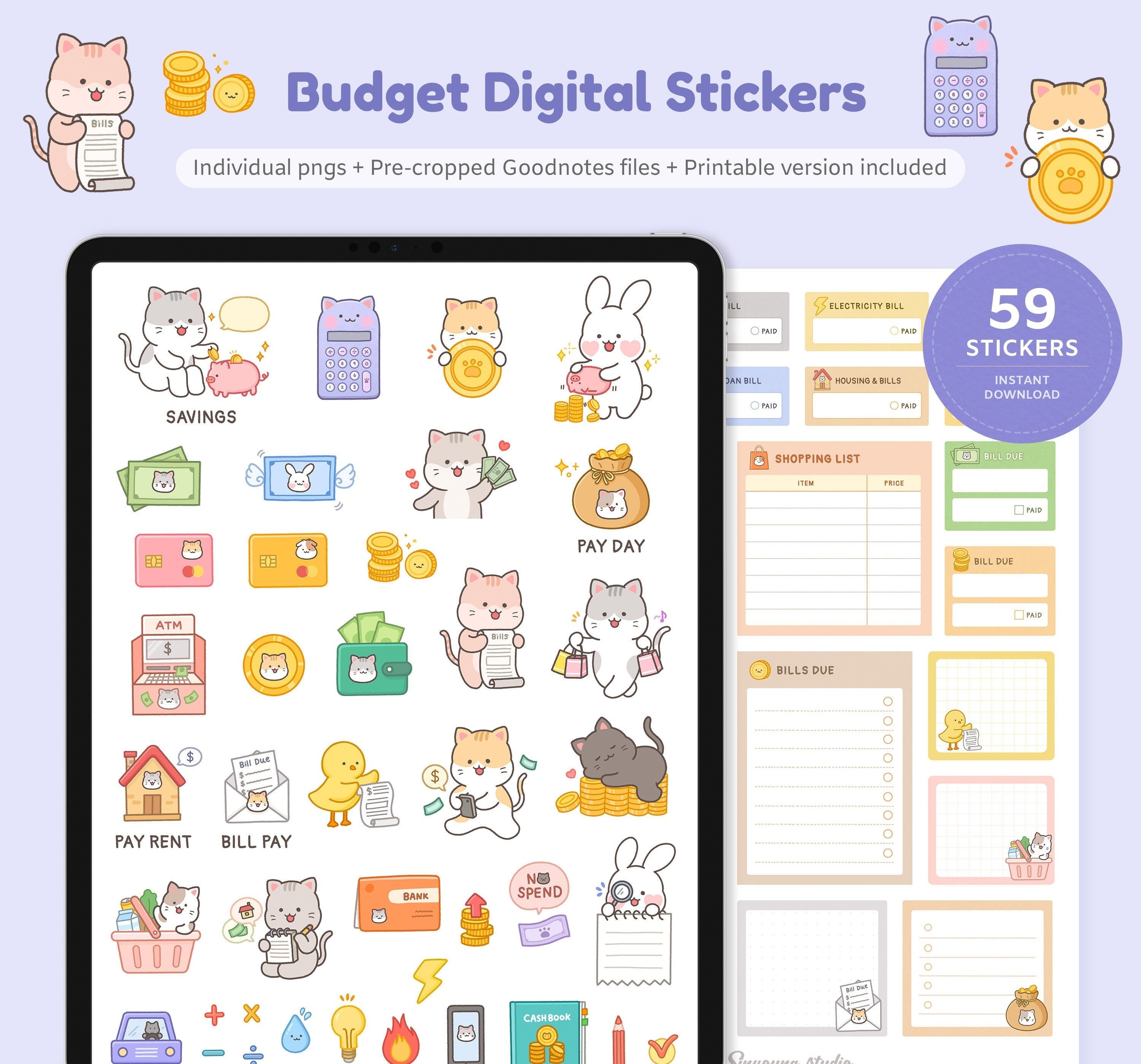 Cute Budget and Finance Digital Stickers Expense & Income - Etsy