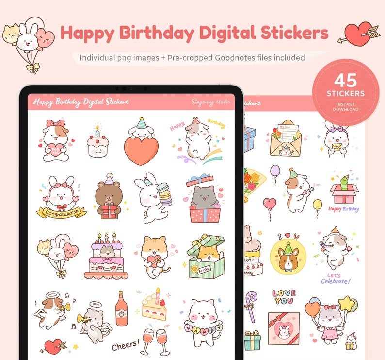 Happy Birthday Stickers for Digital Planner Cute Animal - Etsy