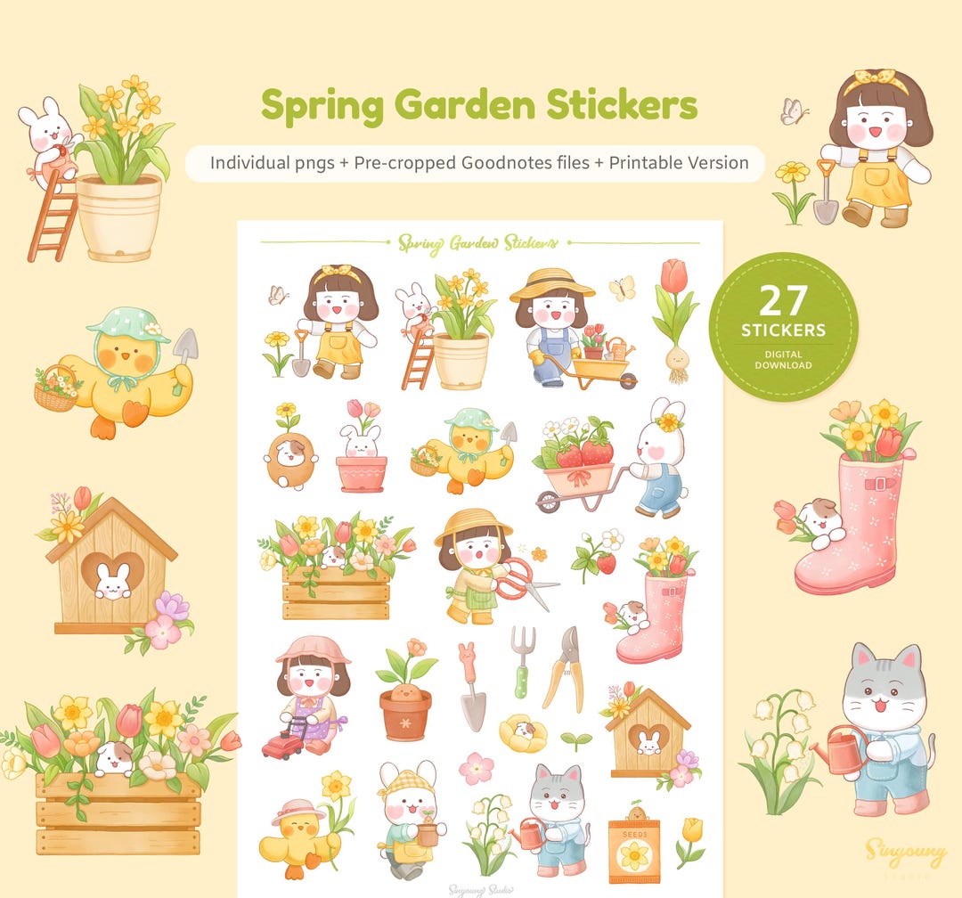 Cute Spring Garden Digital Stickers | Gardening Goodnotes Stickers ...