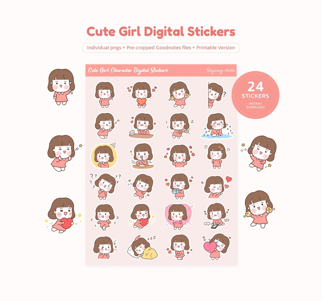 Cute Girl Character Digital Planner Stickers, Adorable Girl Printable ...