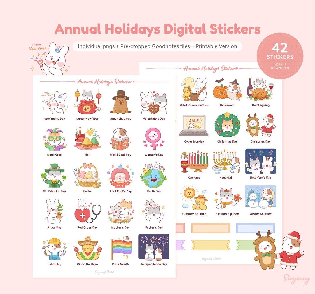 Cute Annual Holidays Calendar Stickers | Global Holiday Set Goodnotes ...