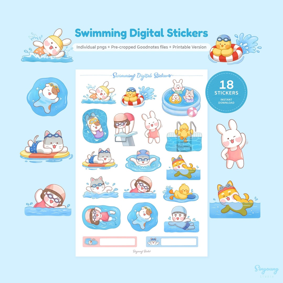 Cute Swimming Stickers for Digital Planner | Swimming Day Goodnotes ...
