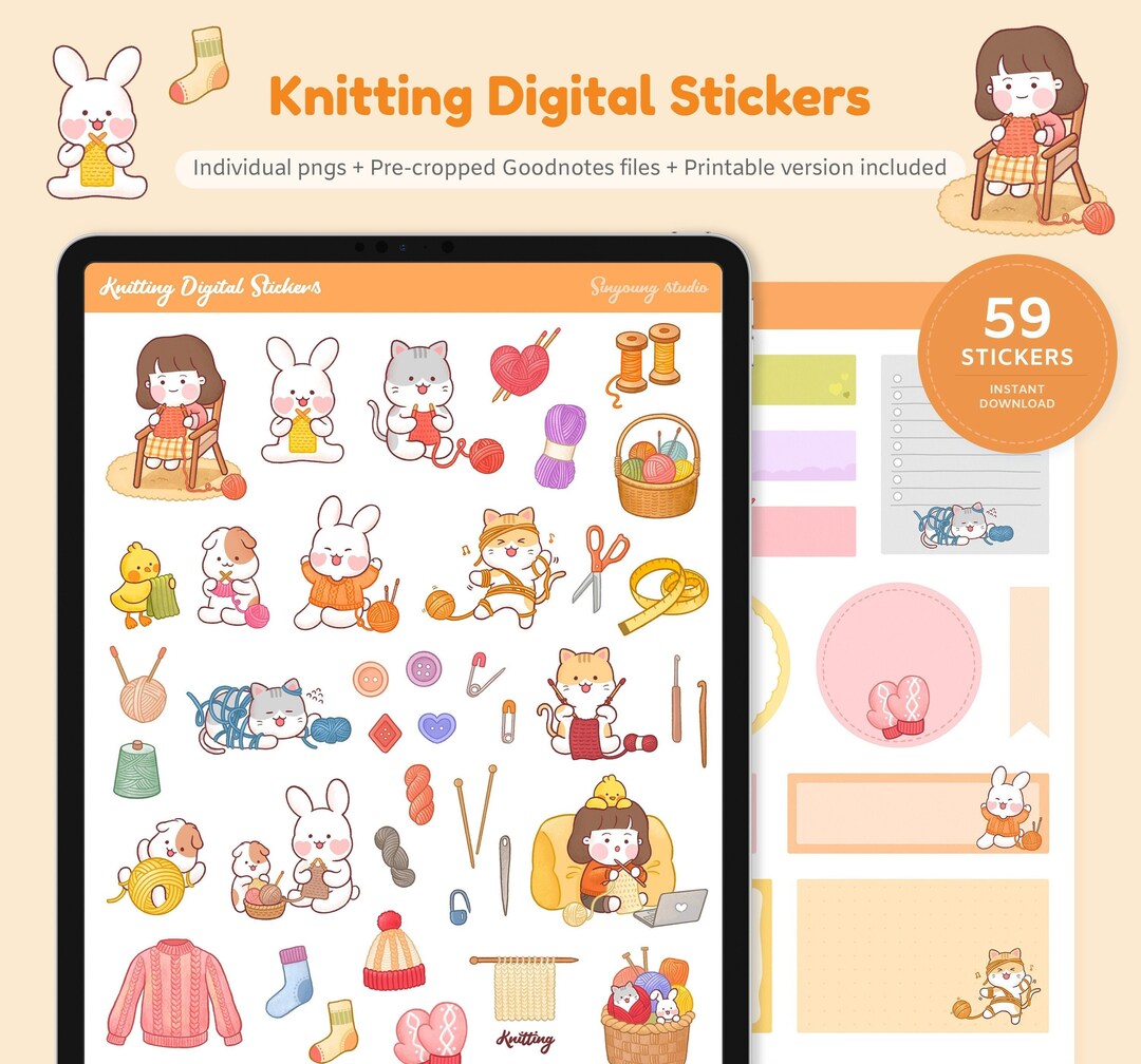 Cute Knitting Stickers for Digital Planner Crochet Goodnotes - Etsy