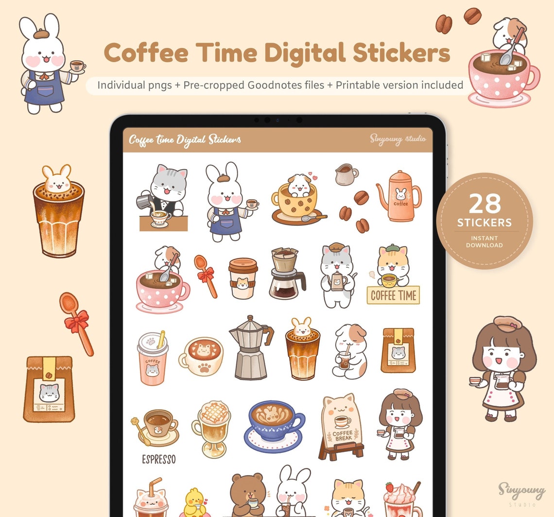 Cute Coffee Time Digital Stickers Coffee Break Goodnotes - Etsy