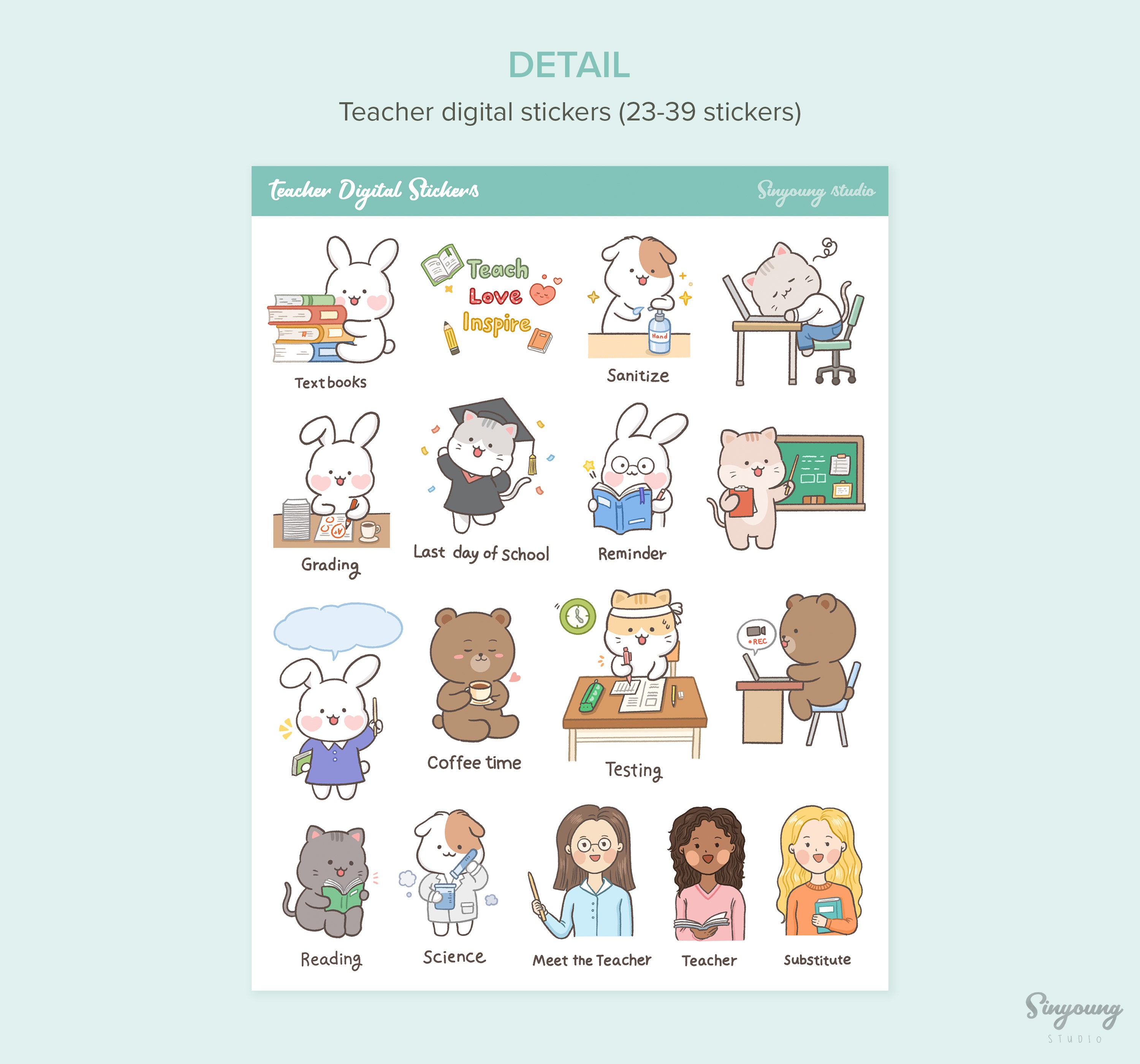 Cute Teacher Digital Planner Stickers, Teach Love Inspire, Goodnotes ...