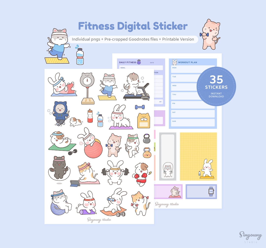 Cute Fitness Stickers for Digital Planner | Gym Goodnotes Stickers ...